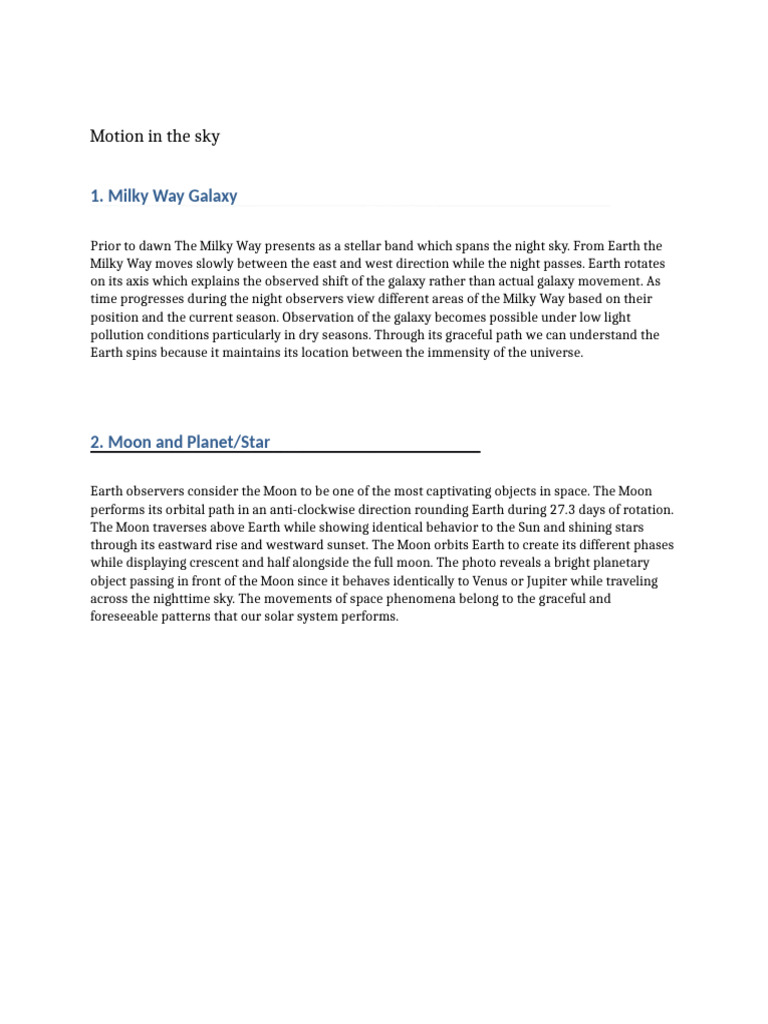 Motion in the Sky Performance Task (1) | PDF