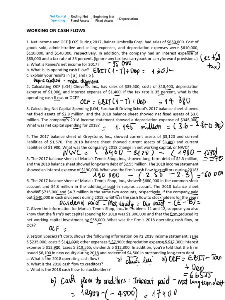 Exercise 3. Cash Flows Statements and Working | PDF | Expense | Balance Sheet