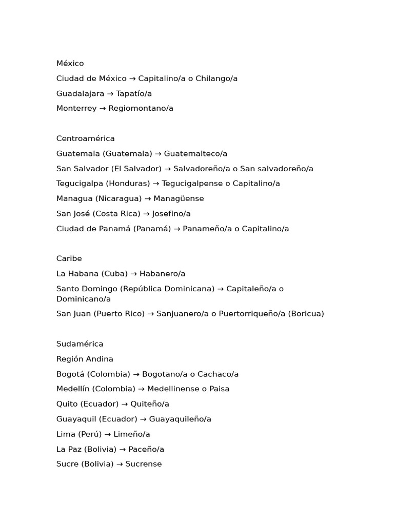Gentilicios de ciudades y pueblos en América | PDF