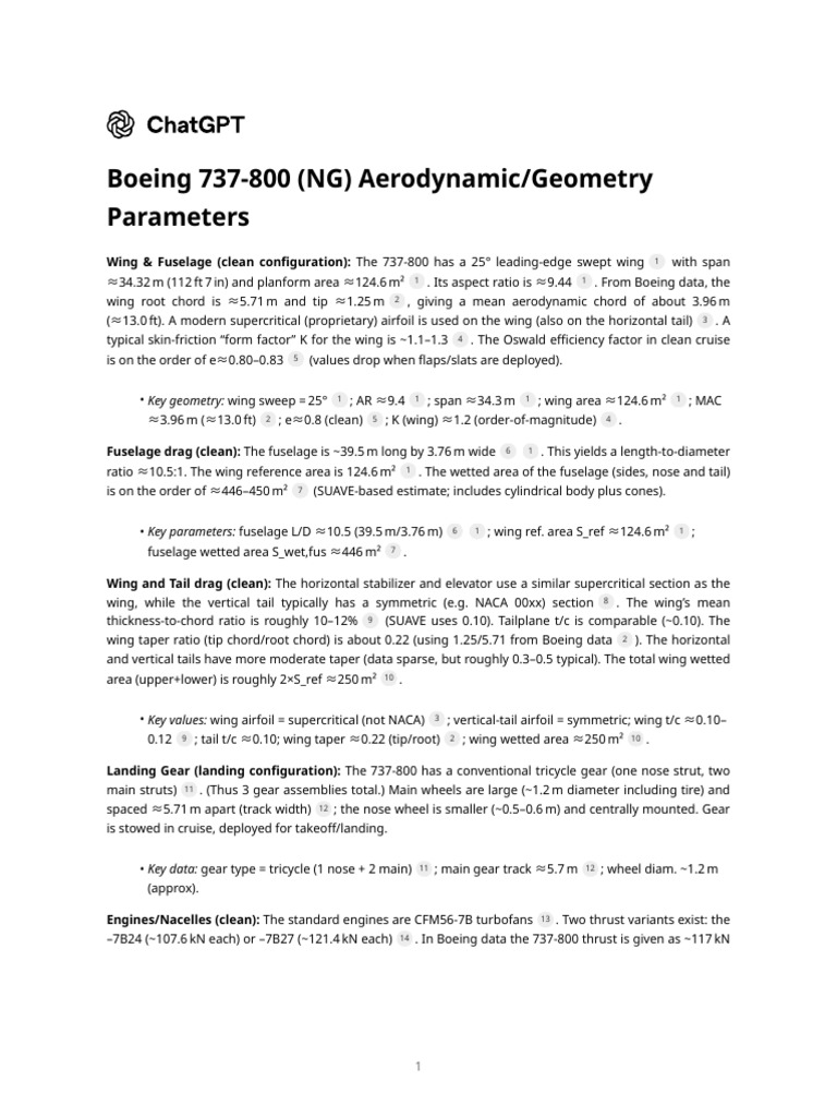 Boeing 737-800 (NG) Aerodynamic - Geometry Parameters | PDF | Flap ...