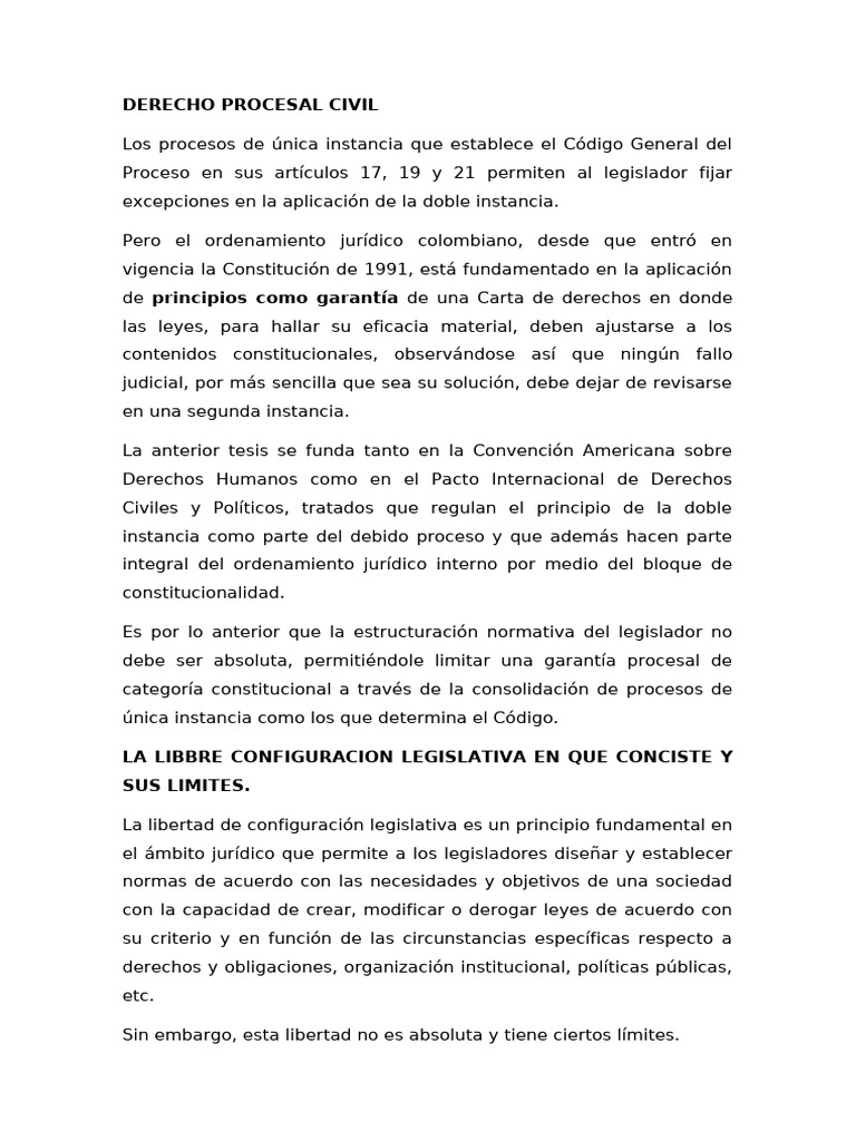 Límites de la Configuración Legislativa en Derecho Procesal Civil | PDF ...