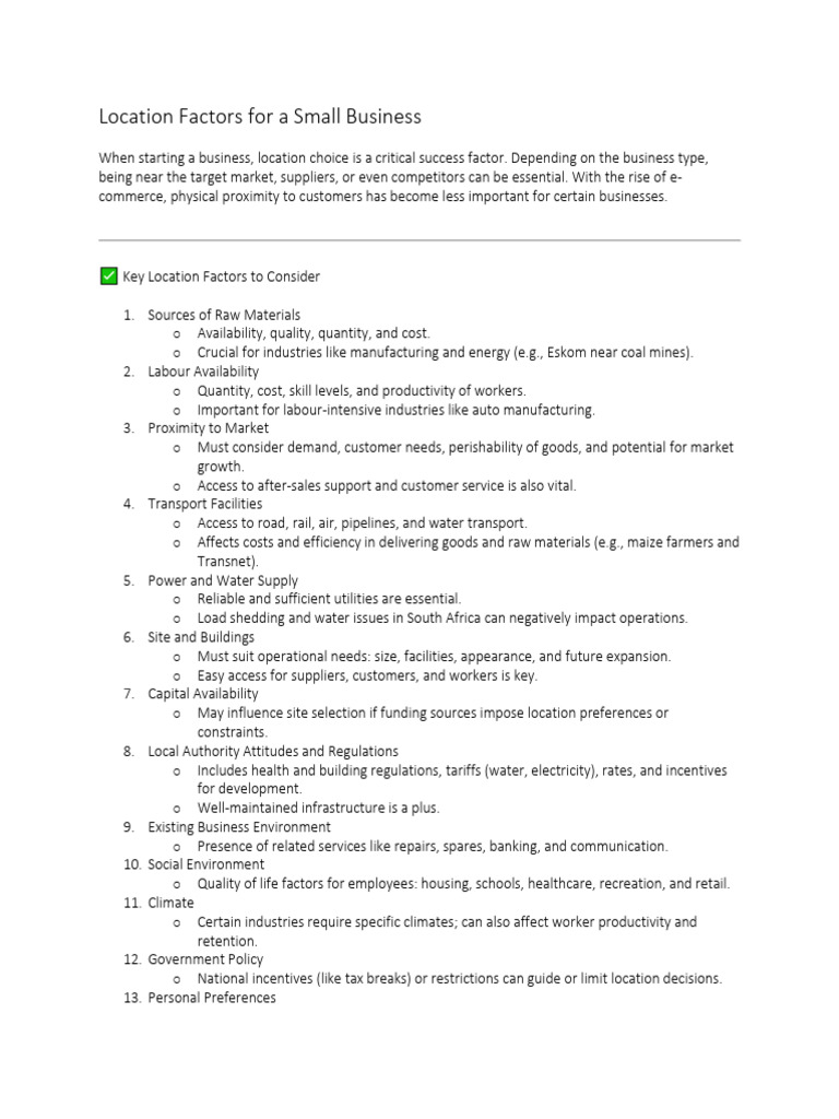 Location Factors For A Small Business | PDF | Entrepreneurship ...