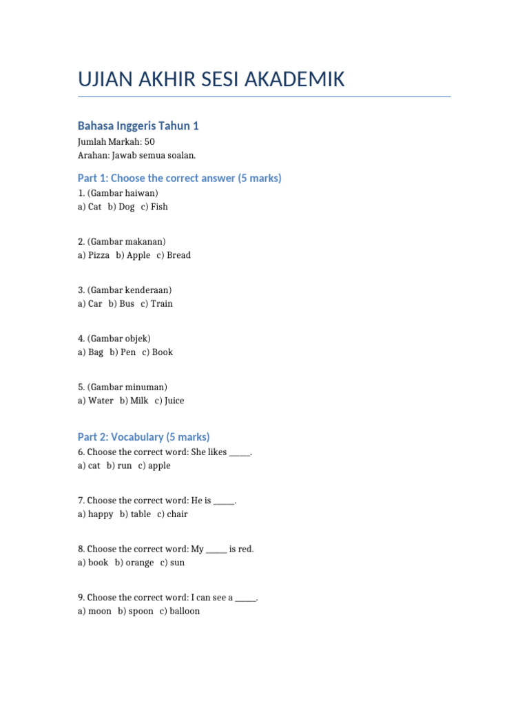 UASA English Year1 Template | PDF