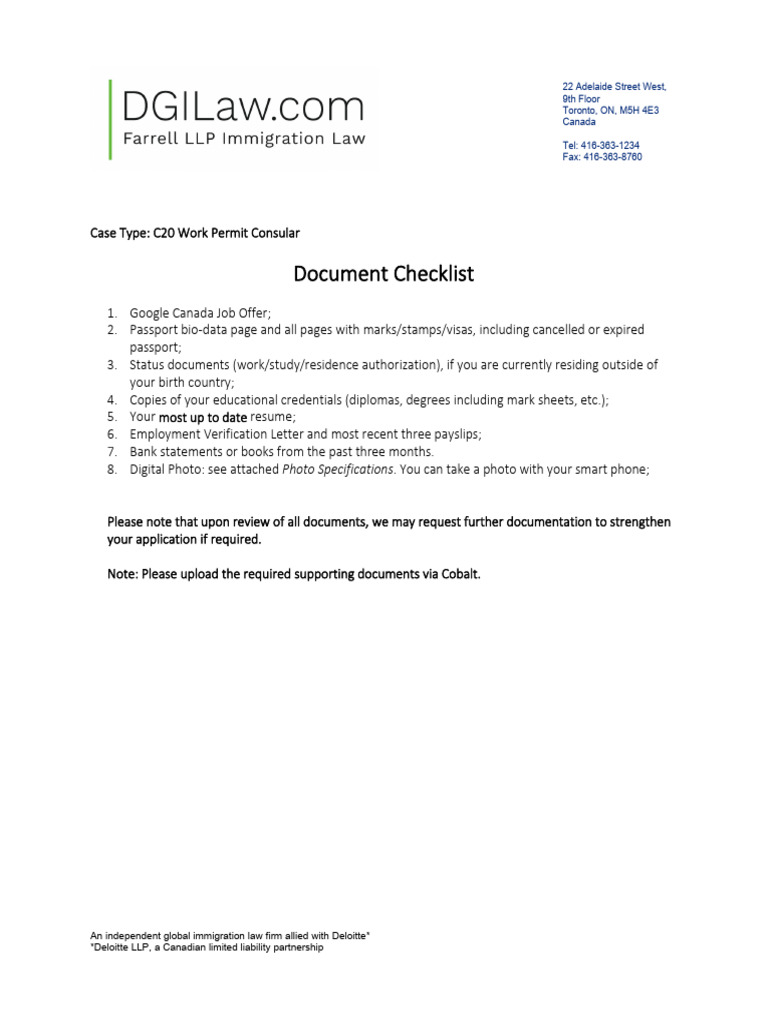 C20 Consular Document Checklist | PDF | Face | Travel Visa
