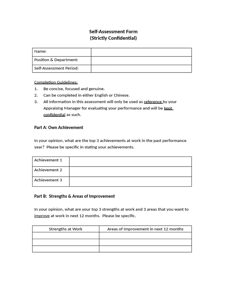 Self Assessment Form | PDF