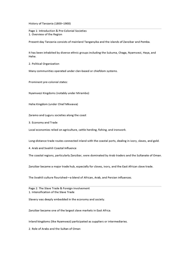 History of Tanzania 1800 - 1900 (AI WRITTEN) | PDF | Tanzania | East Africa