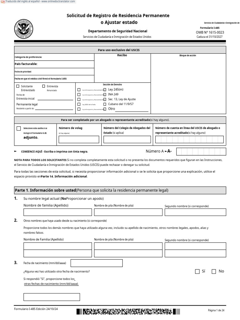Formulario I 485 Actualizado | PDF | Número de seguridad social | Perdón