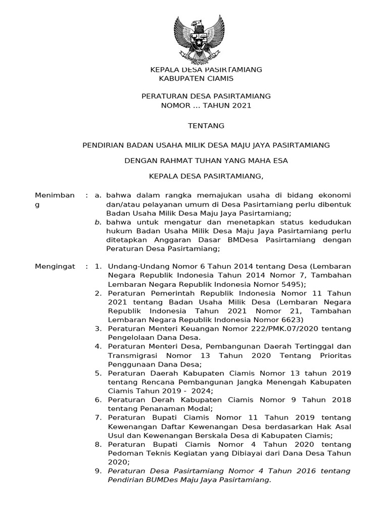 PERATURAN DESA PENDI BUMDES | PDF