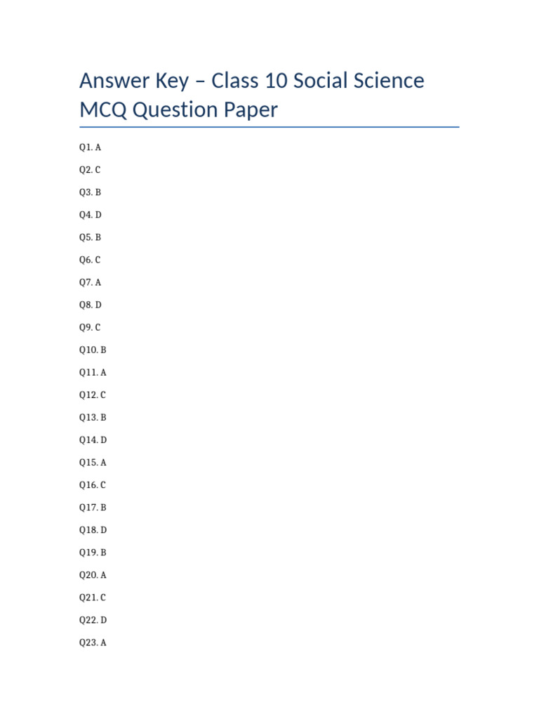Class 10 SST MCQ Answer Key | PDF