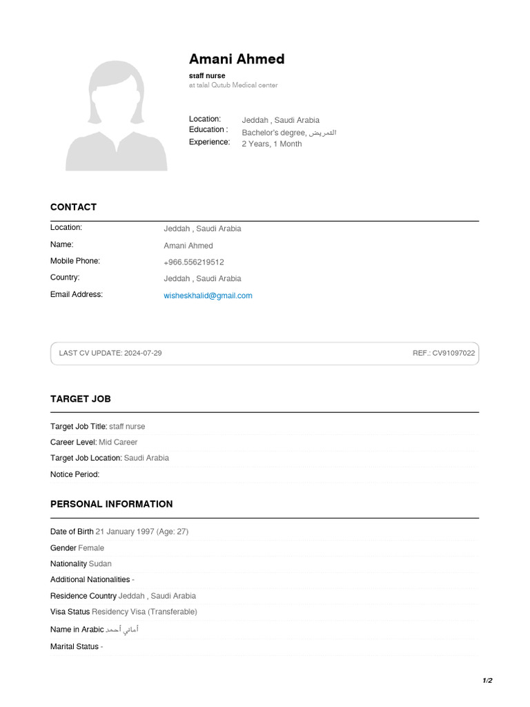 Cv91097022 Amani - Ahmed Staff-Nurse | PDF