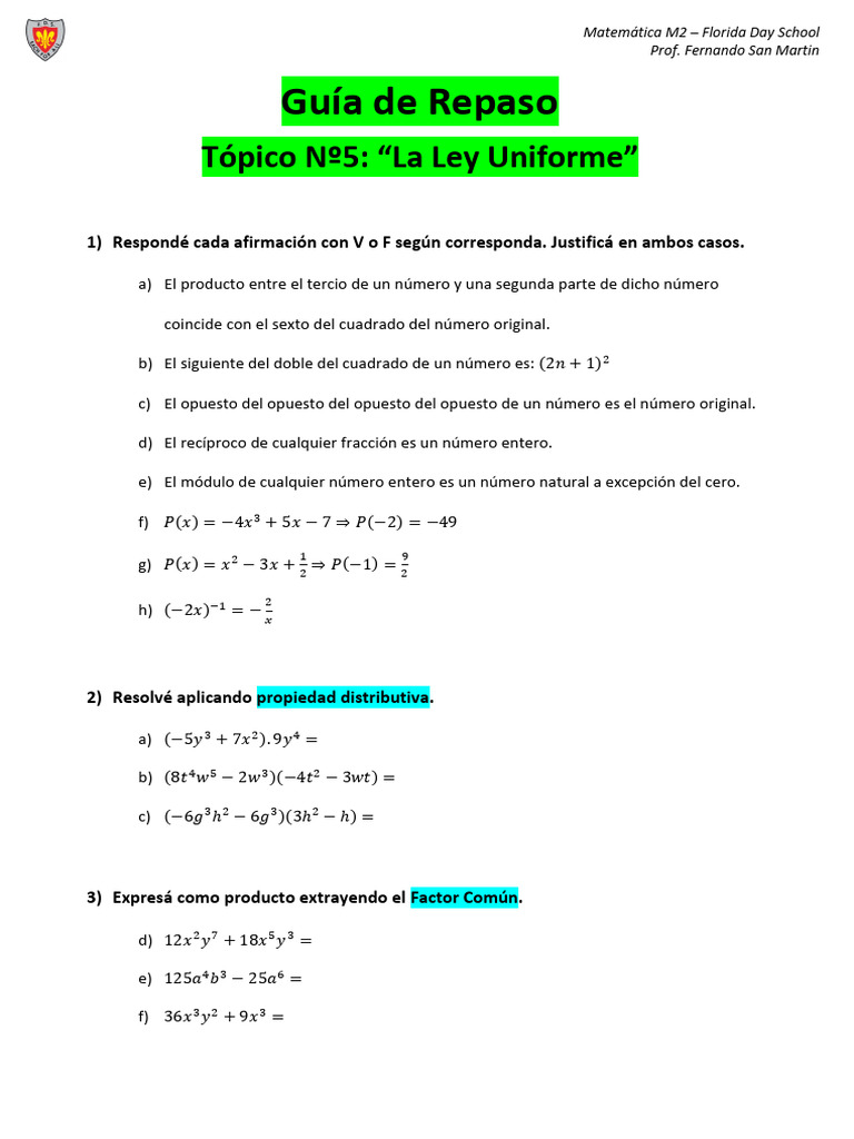 Tópico Nº5 - Guía de Repaso | PDF