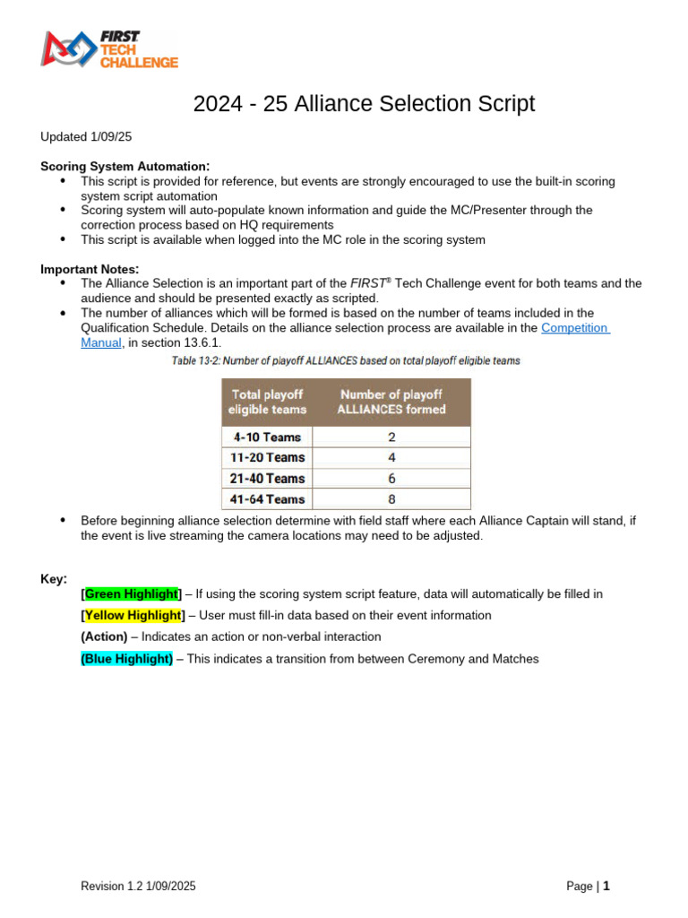 Alliance Selection Script | PDF