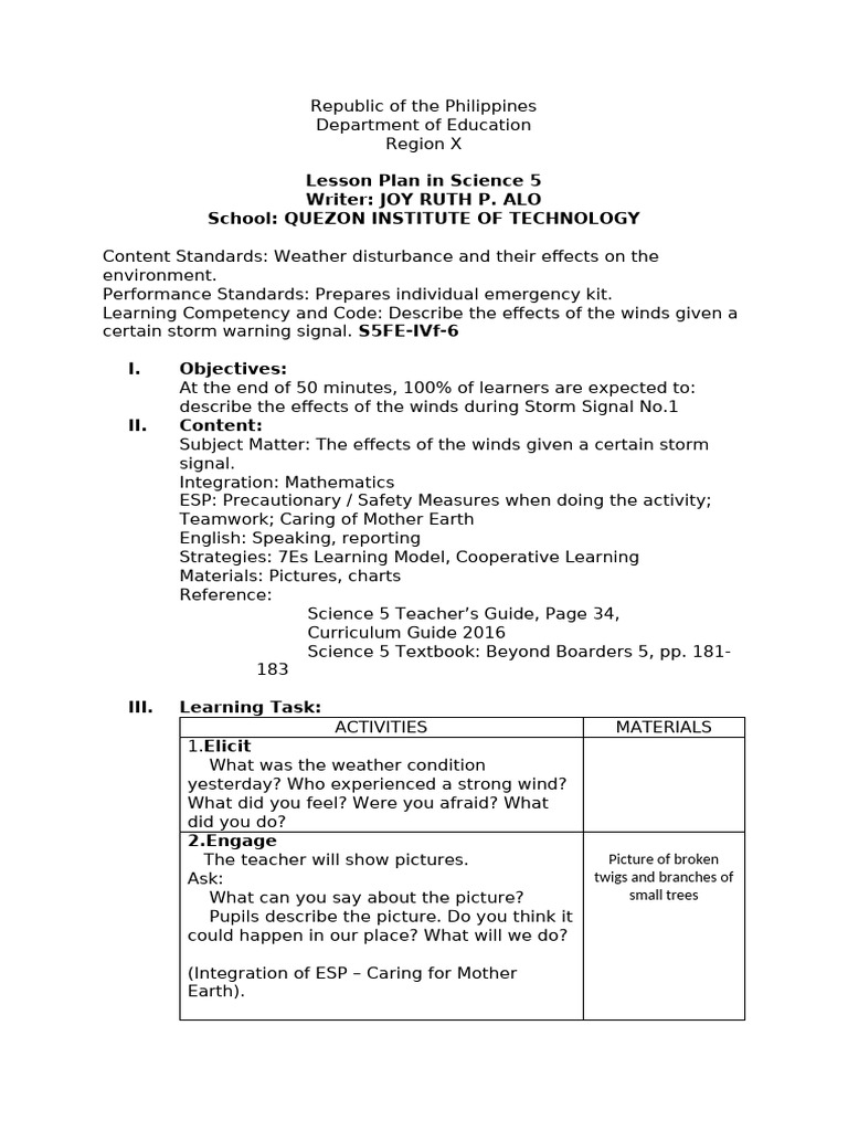 Corazon P. Sahilan - G5 - Q4 - WK6 - DAY1-4 | PDF | Lesson Plan | Learning