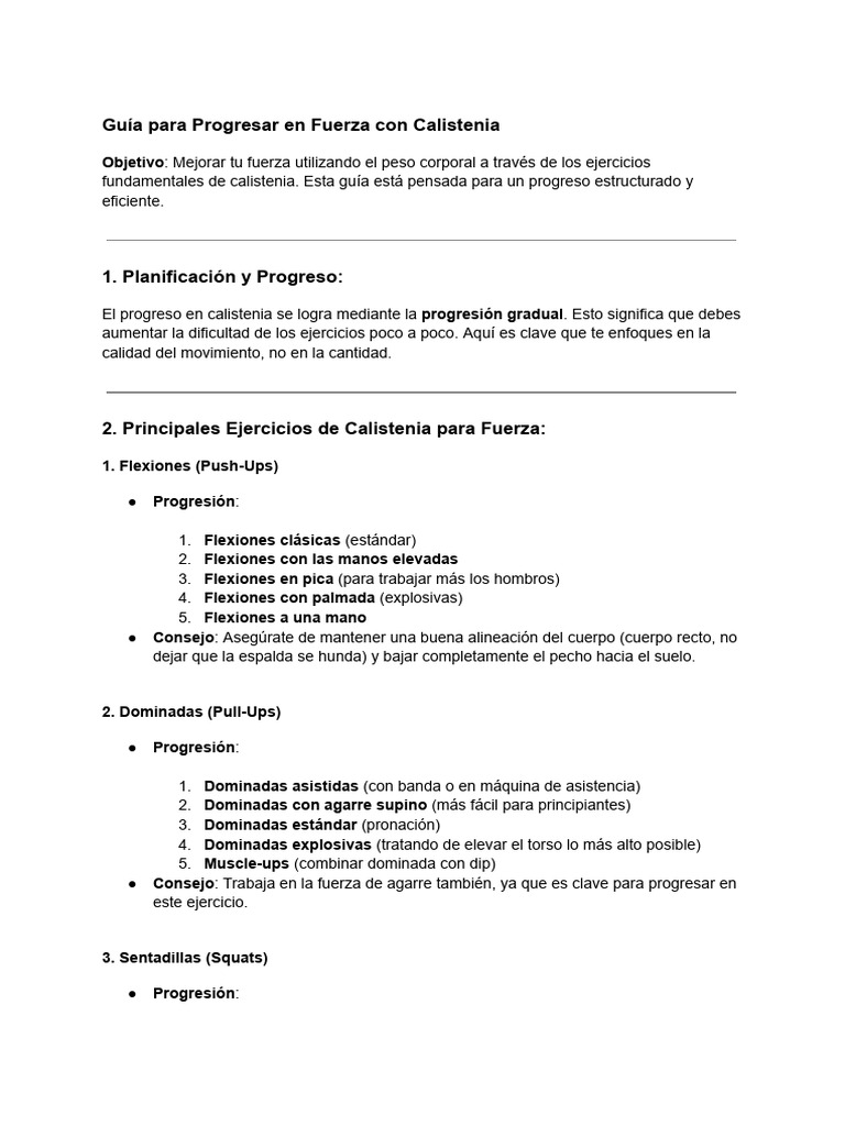 Guía para Progresar en Fuerza Con Calistenia | PDF | Ejercicio físico | Aptitud física