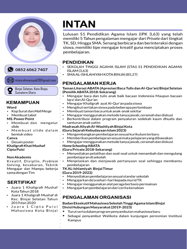 CV Intan 01 | PDF