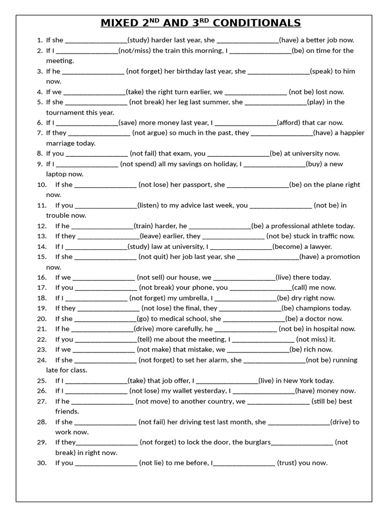 Mixed 2nd and 3rd Conditionals Gap Fill | PDF