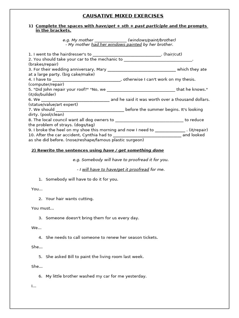 Causative Mixed Exercises | PDF