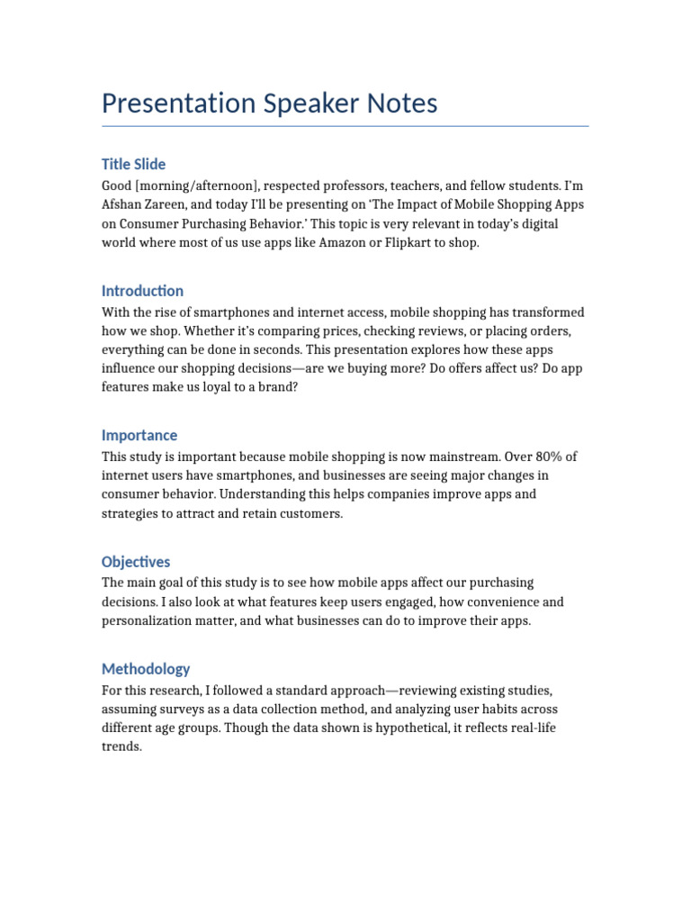 Presentation Speaker Notes Afshan | PDF