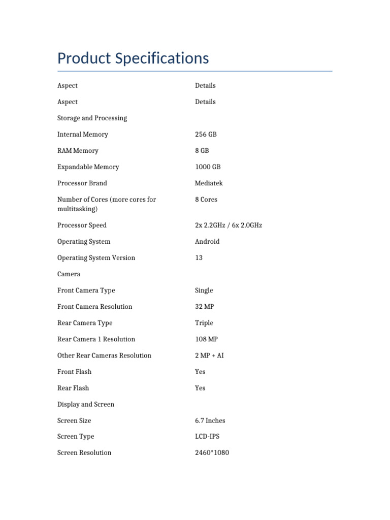 Product Specifications | PDF