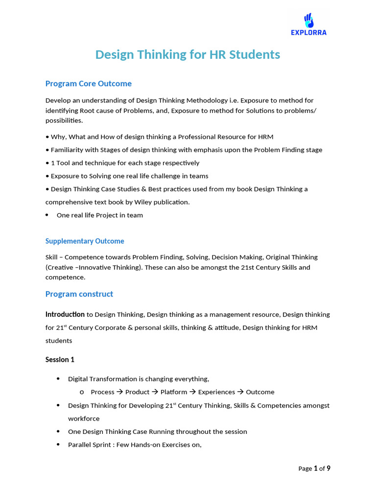 Design Thinking For HR Students IMNU Dec 2024 | PDF | Design Thinking | Cognition
