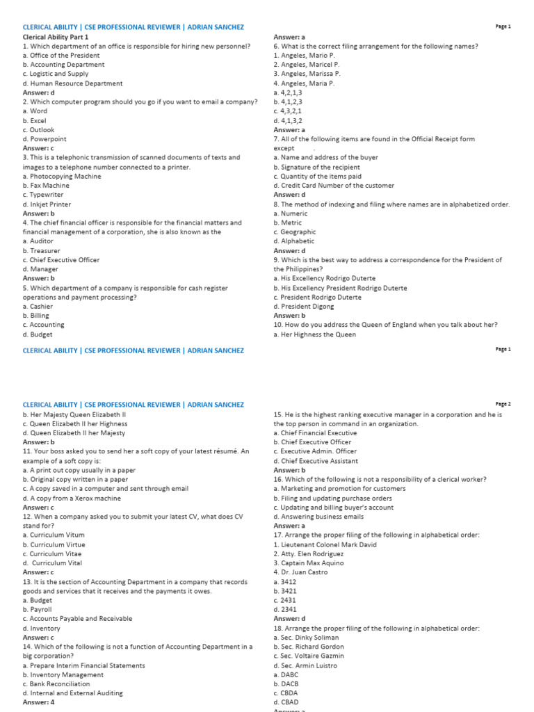 Cse Clerical Ability Sanchez | PDF | Printer (Computing) | Business