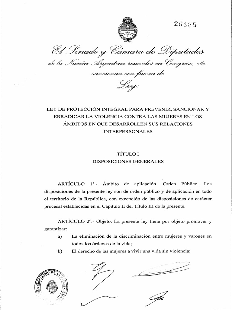 Ley 26485 Decreto 1011 | PDF | La violencia contra las mujeres | Mujer