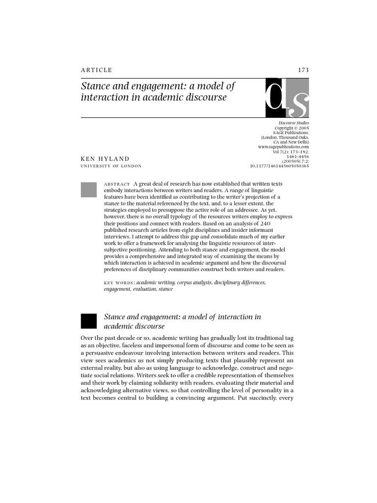 Stance and Engagement in Academic Discourse | PDF | Knowledge ...