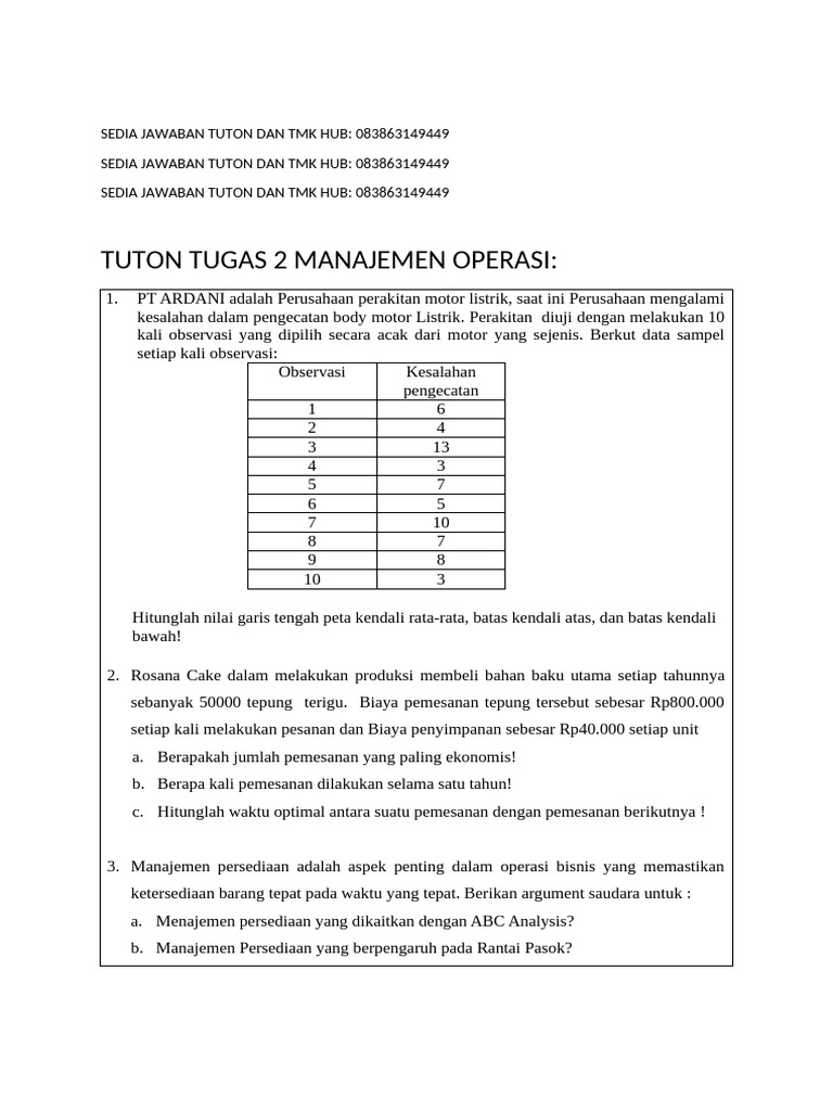 Sedia Jawaban Manajemen Operasi | PDF
