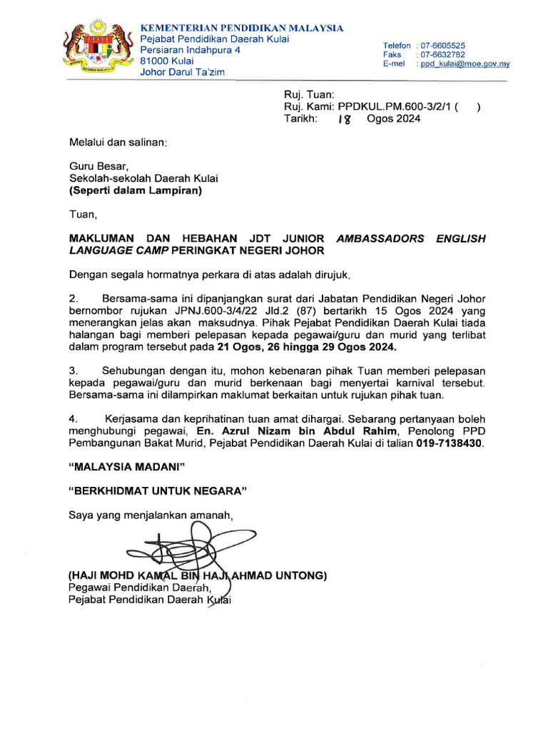 DJT Junior Ambassadors English Language Camp Peringkat Negeri Johor | PDF