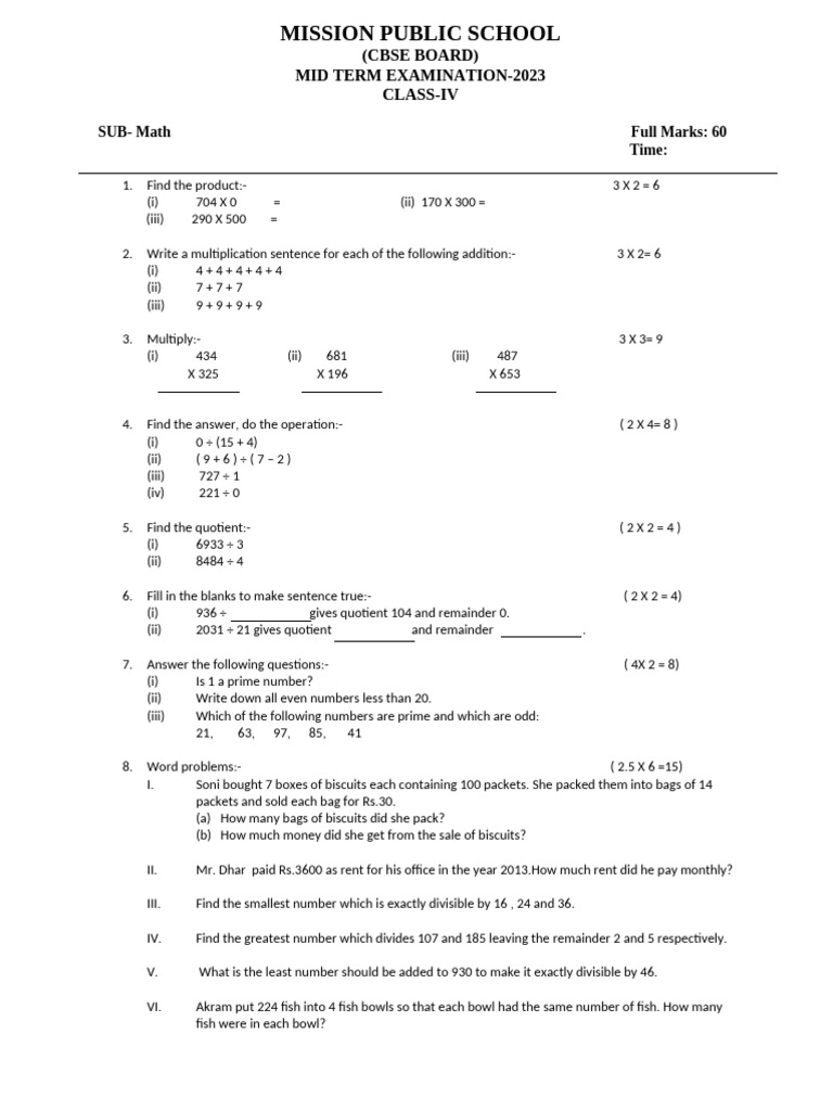 MISSION PUBLIC SCHOOL Math | PDF | Division (Mathematics) | Discrete ...