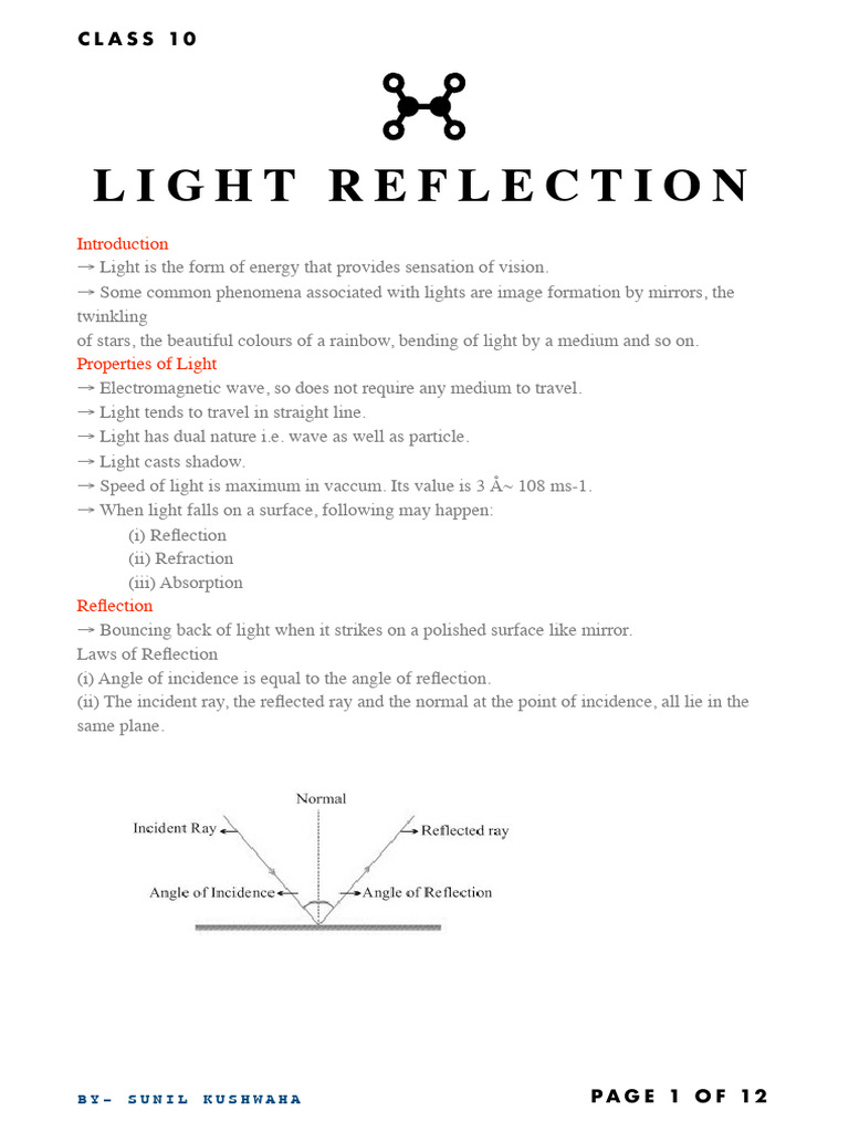 Light Reflection and Refraction Guide | PDF | Mirror | Sphere