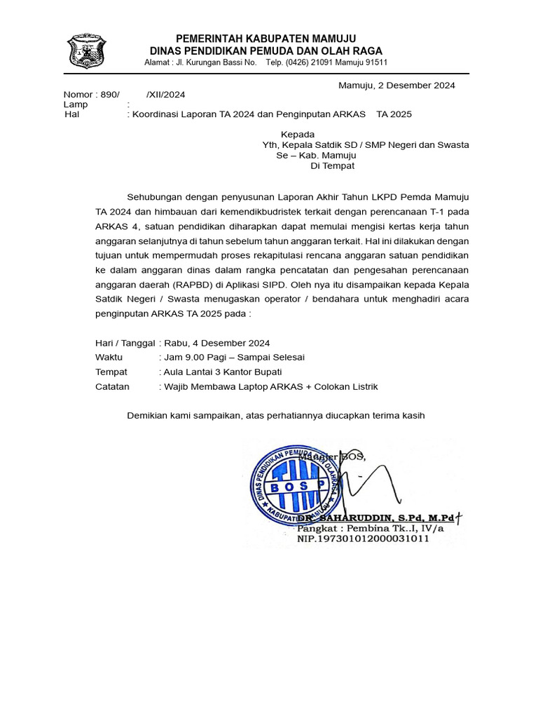 Surat Edaran Pemberitahuan Penginputan Arkas 2025 | PDF