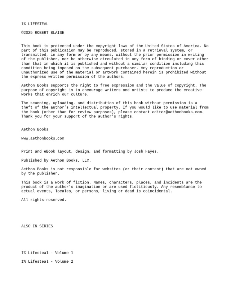 1% Lifesteal - A LitRPG Adventure - Robert Blaise | PDF | Copyright | Books