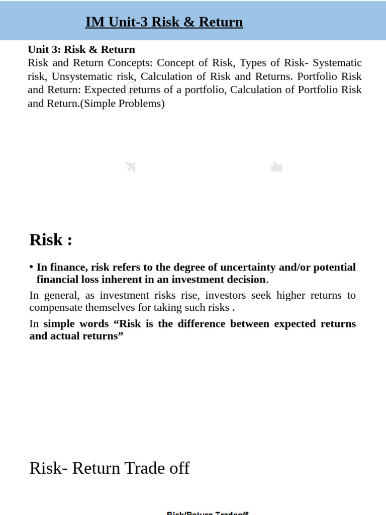 Risk and Return Analysis in Finance | PDF | Financial Risk | Risk