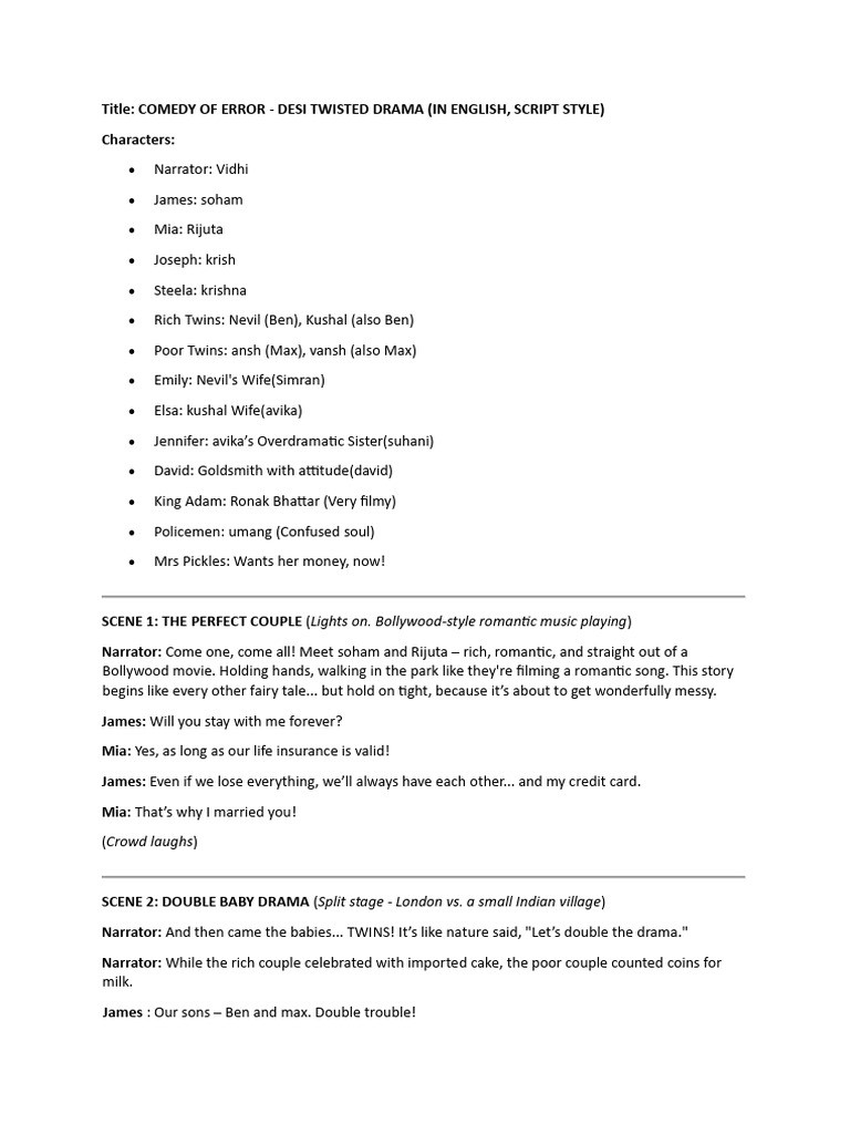 COMEDY - OF - ERROR School Play | PDF