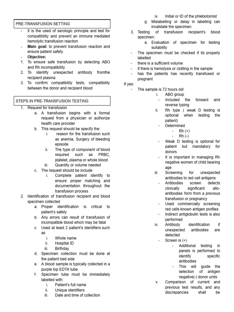 Pre-Transfusion Setting | PDF | Blood Transfusion | Blood Type