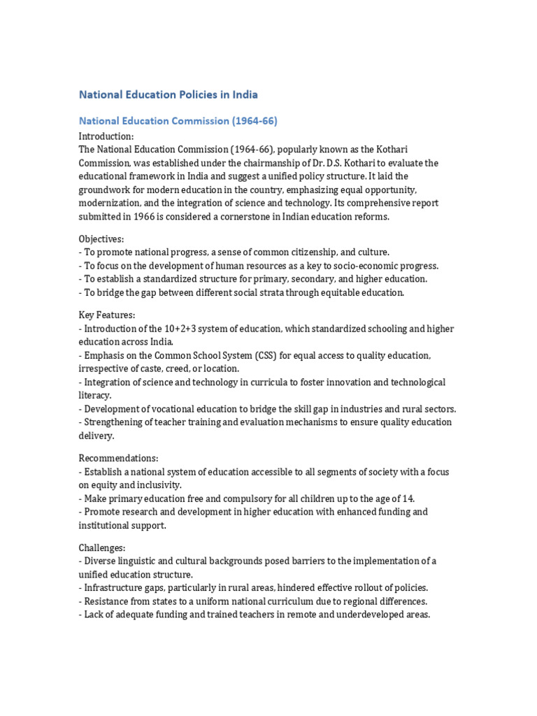 Overview of India's National Education Policies | PDF | Information And ...