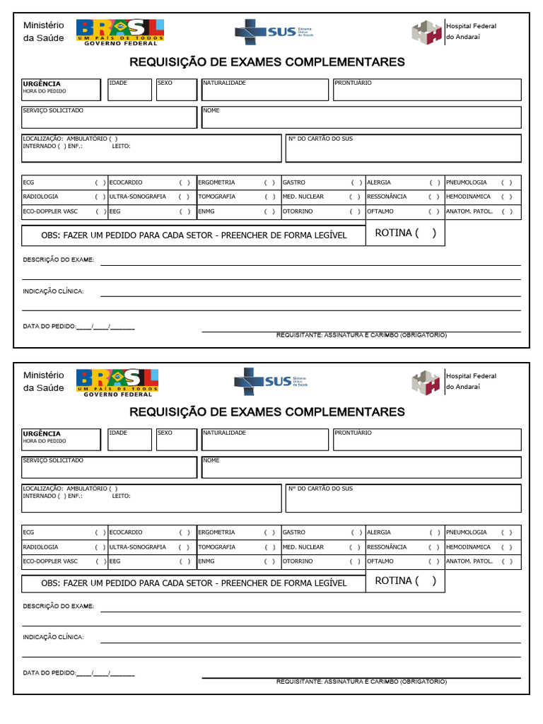 Requisição de Exames Complementares | PDF | Sistema de saúde | Remédio