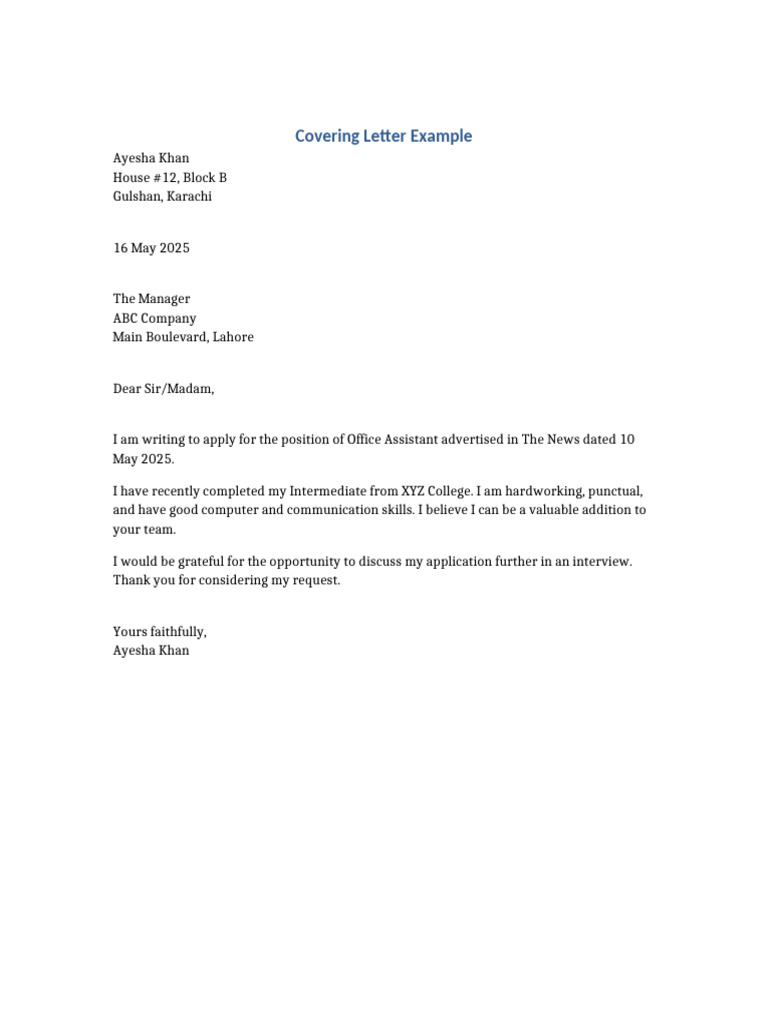 Covering Letter Example | PDF