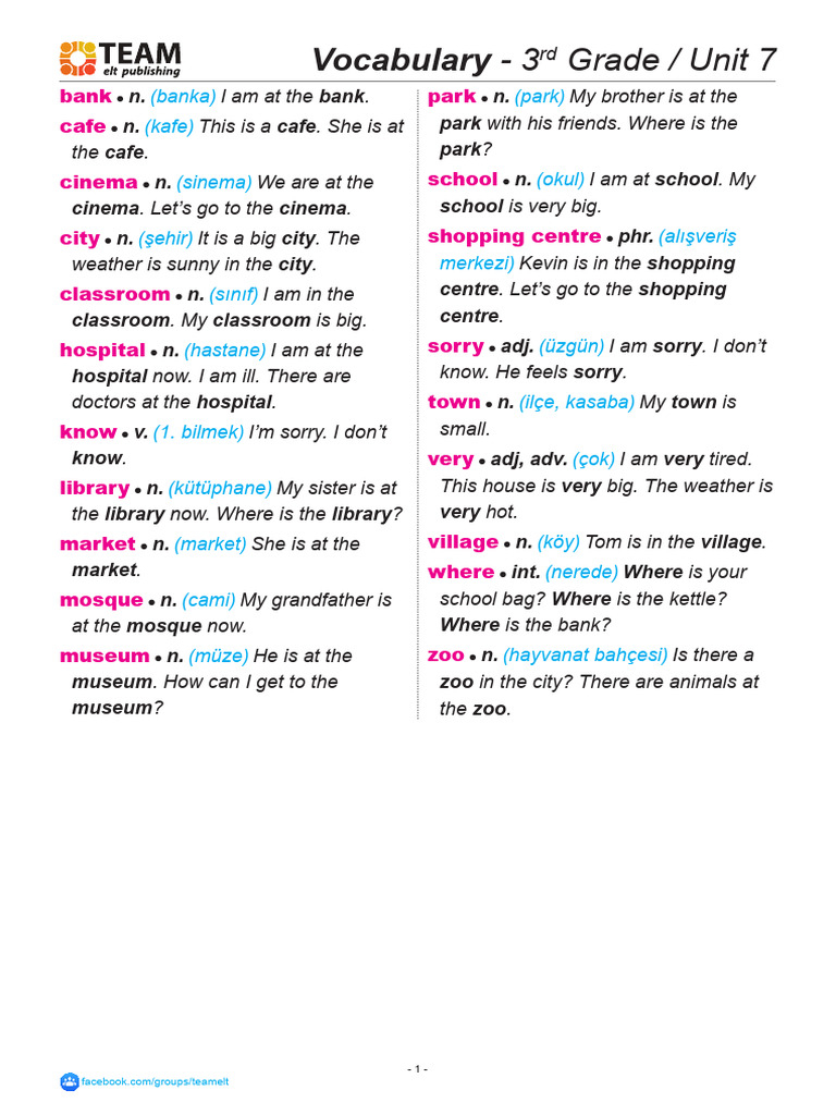 3CLASS Vocabulary List Unit7 | PDF