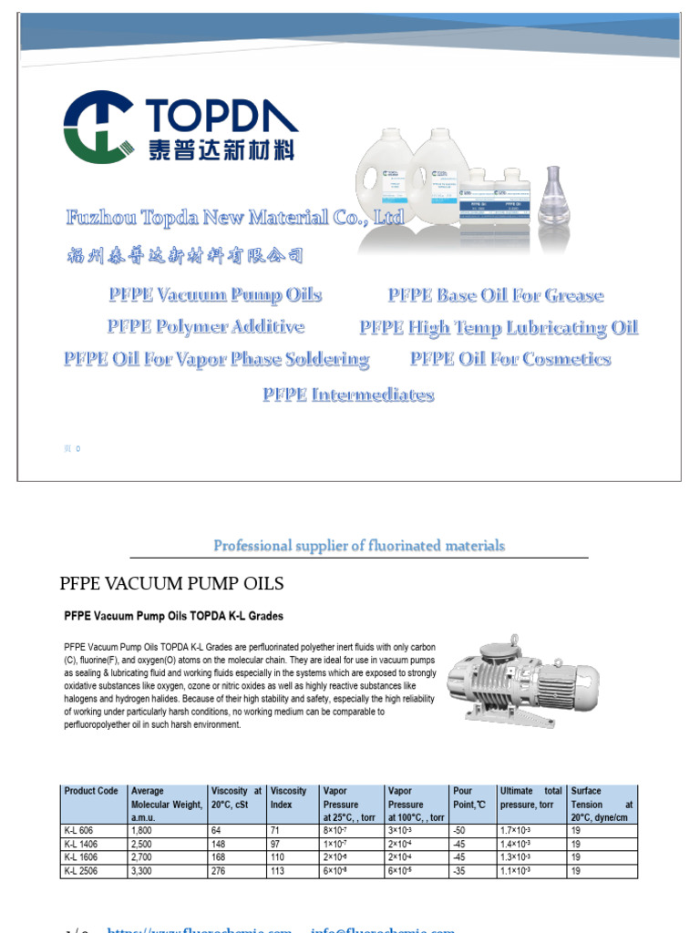 PFPE Polymer Products Overview | PDF | Viscosity | Friction