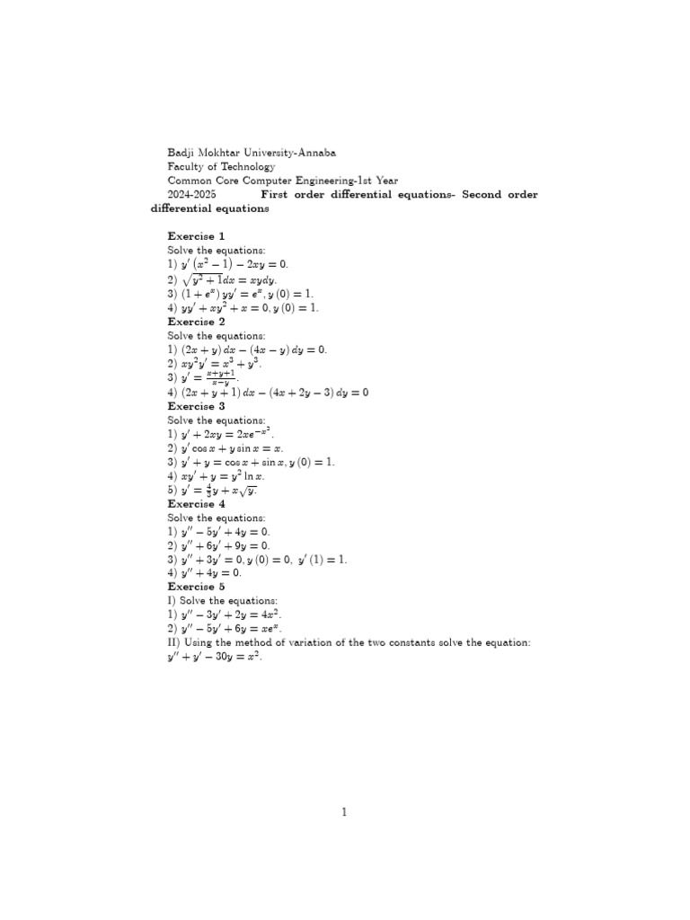 Exercises Diff Equations | PDF