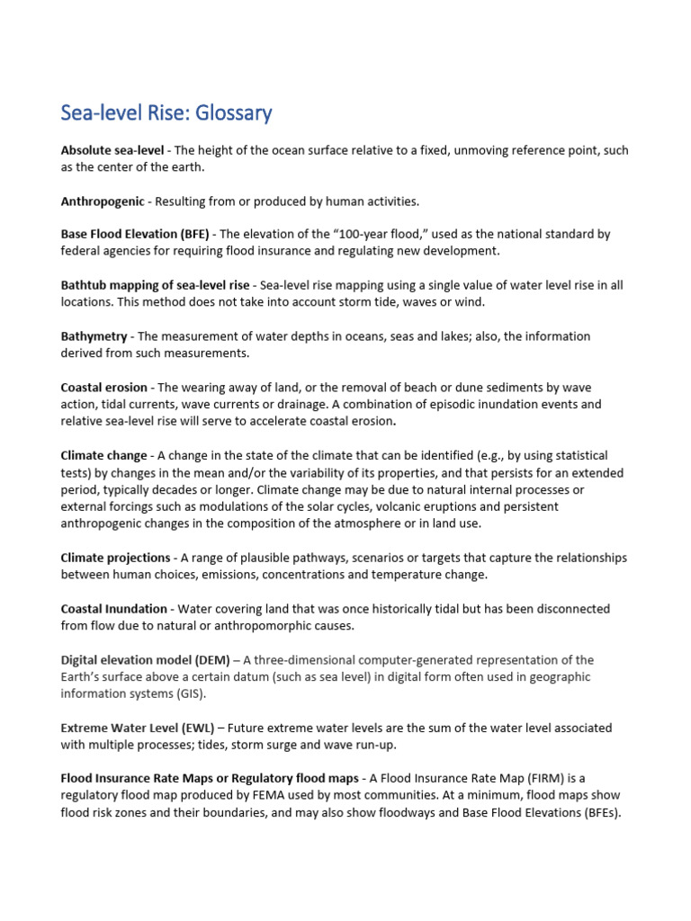 Sea Level Rise Glossary - 08192019 1 | PDF | Sea Level Rise | Sea Level