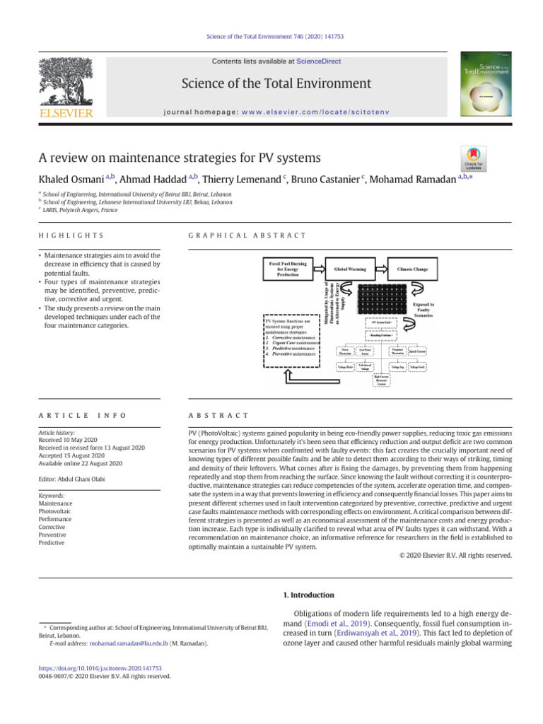 A Review On Maintenance Strategies For P | PDF | Photovoltaic System ...