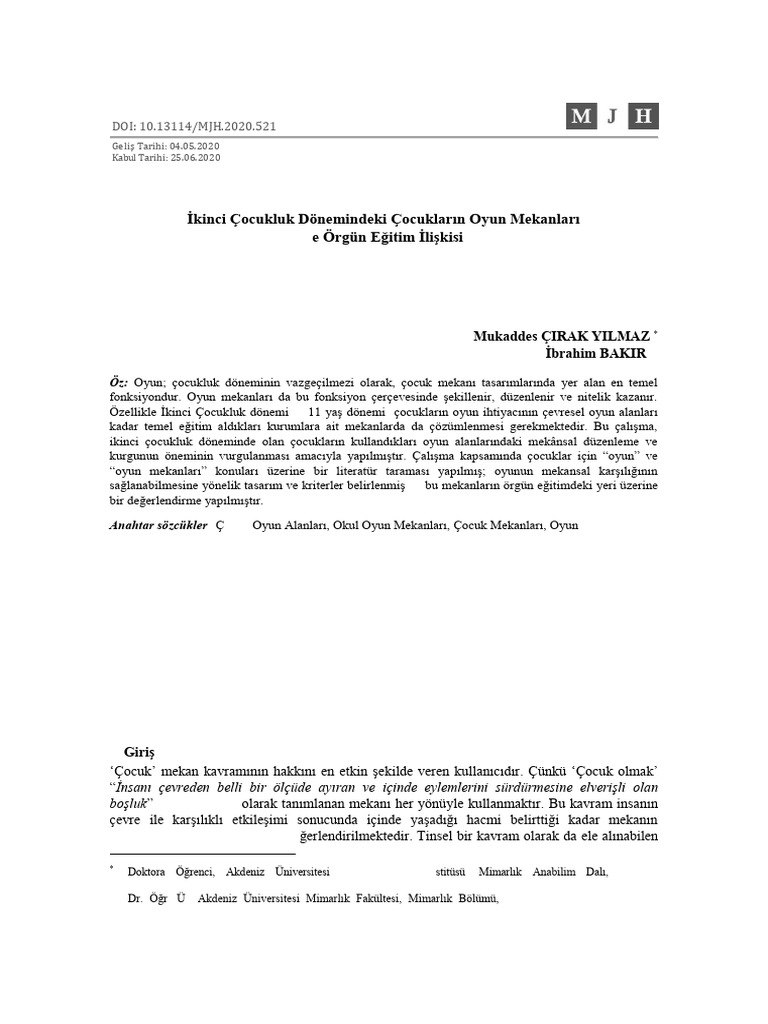 Kinci Ocukluk D Nemindeki Ocuklar n Oyun Mekanlar Ve Rg n E Itim Li Kisi[#1418856]-3656508 | PDF