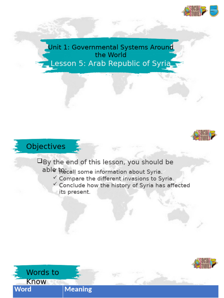 05-Grade 5 - Unit 1 - Governmental Systems Around The World - Lesson 5 - Arab Republic of Syria ...