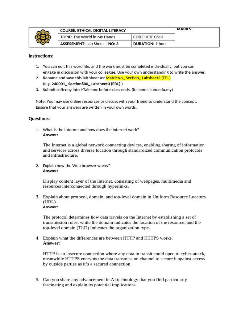 Section130 - Labsheet - 2 (EDL) The World in My Hands (Part 1) | PDF