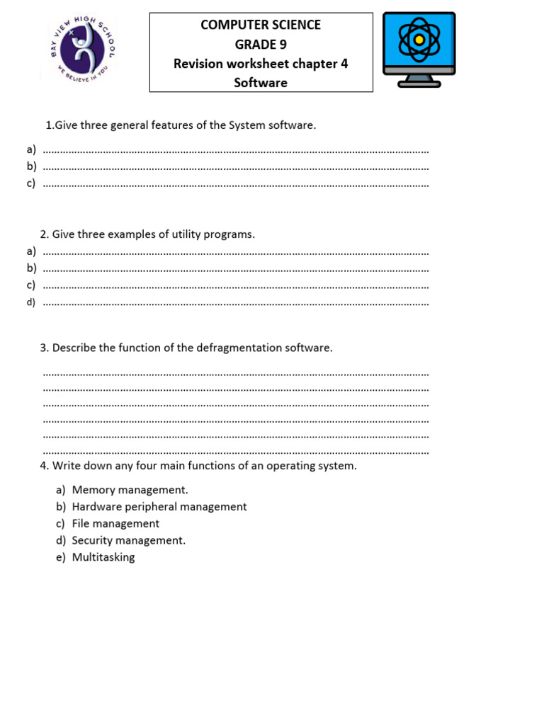 Revision Worksheet Chapter 4 | PDF | Software Engineering | System Software