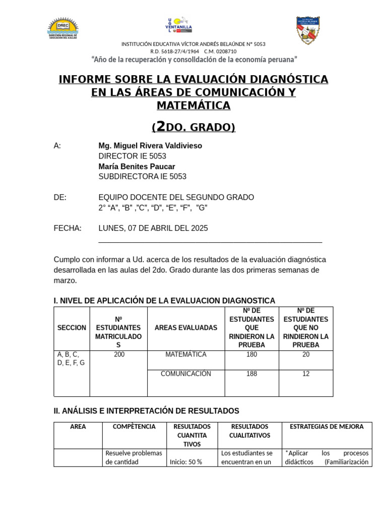 INFORME EVALUACION DIAGNOSTICA 2° GRADO (1) | PDF | Evaluación | Modificación de comportamiento