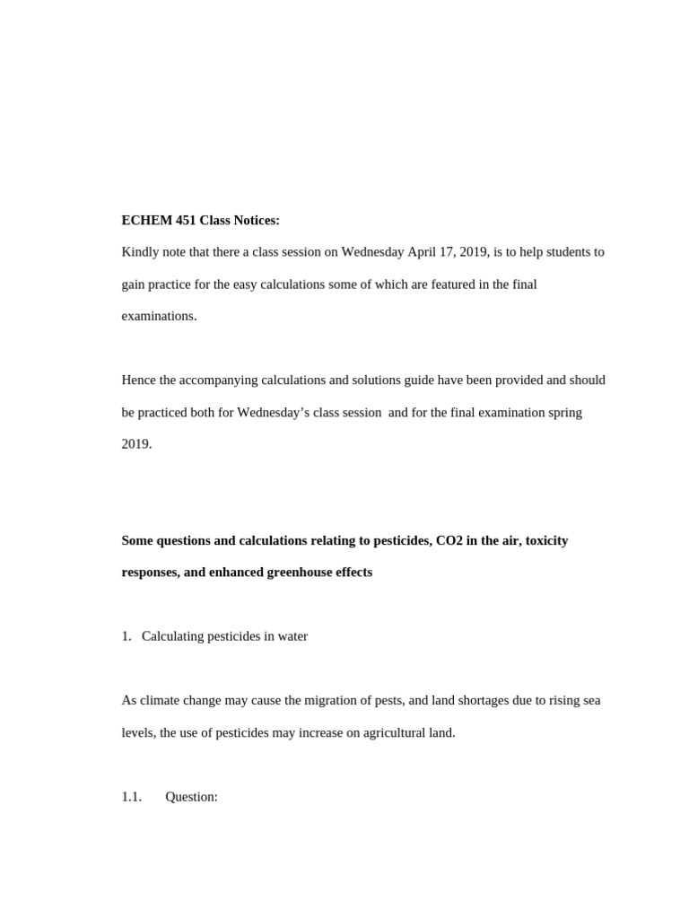 Echem Revision Calculations | PDF | Ozone Depletion | Chlorofluorocarbon